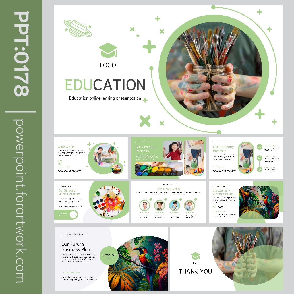 เทมเพลต PowerPoint วิชาการ Presentation สีเขียวสวยๆ สไตล์มินิมอล (0178 ...