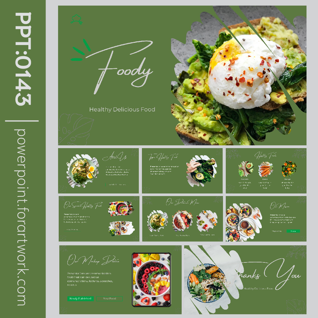เทมเพลต PowerPoint Menu อาหาร Profile Chef สีเขียวพาสเทล (0143) - เทมเ ...